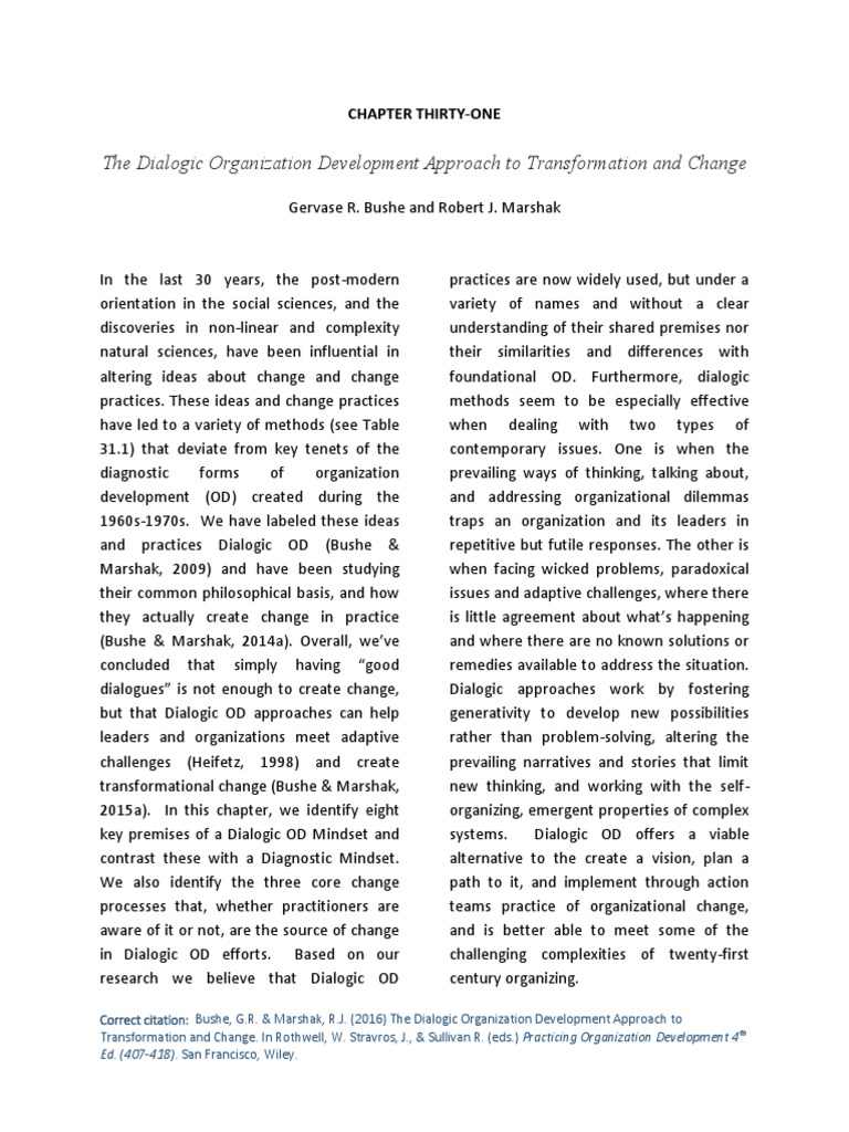 Bushe Marshak Dialogic OD | PDF | Organization Development | Narrative