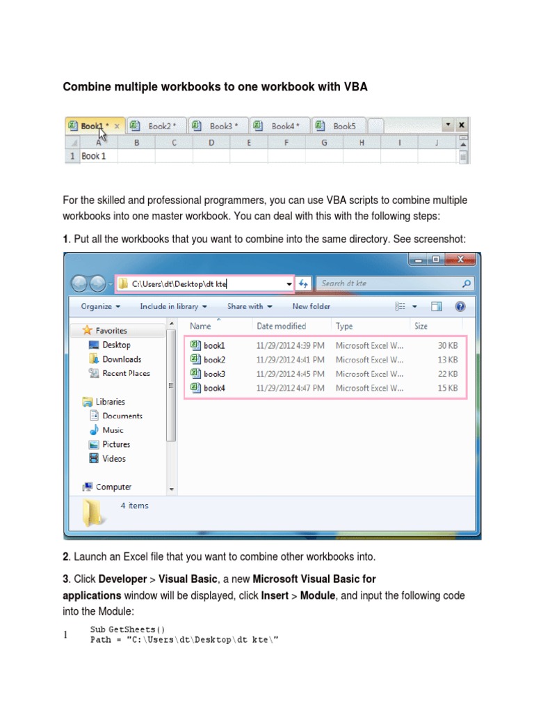 Combine Multiple Workbooks To One Workbook With VBA | PDF