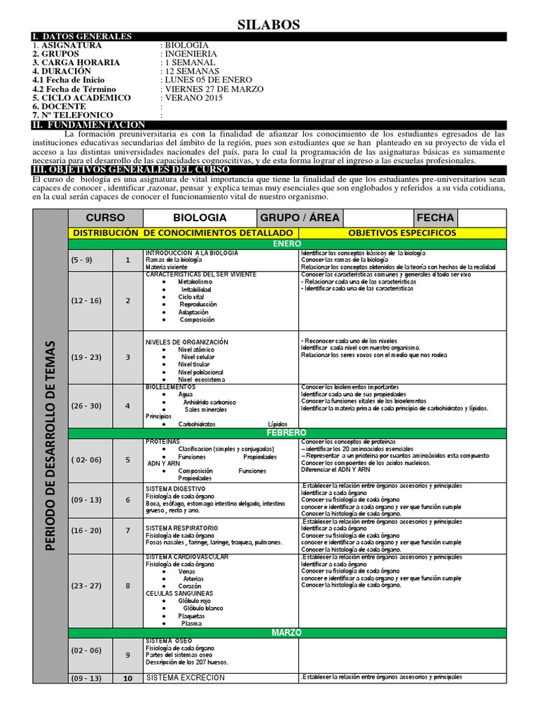 Modelo de Silabo Academia 2015 | PDF | Organismos | Biología