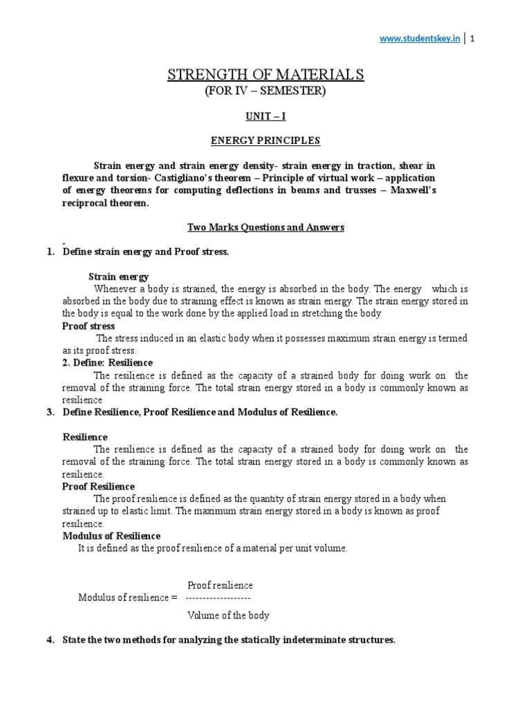 Strength of Materials PDF | PDF | Deformation (Mechanics) | Bending