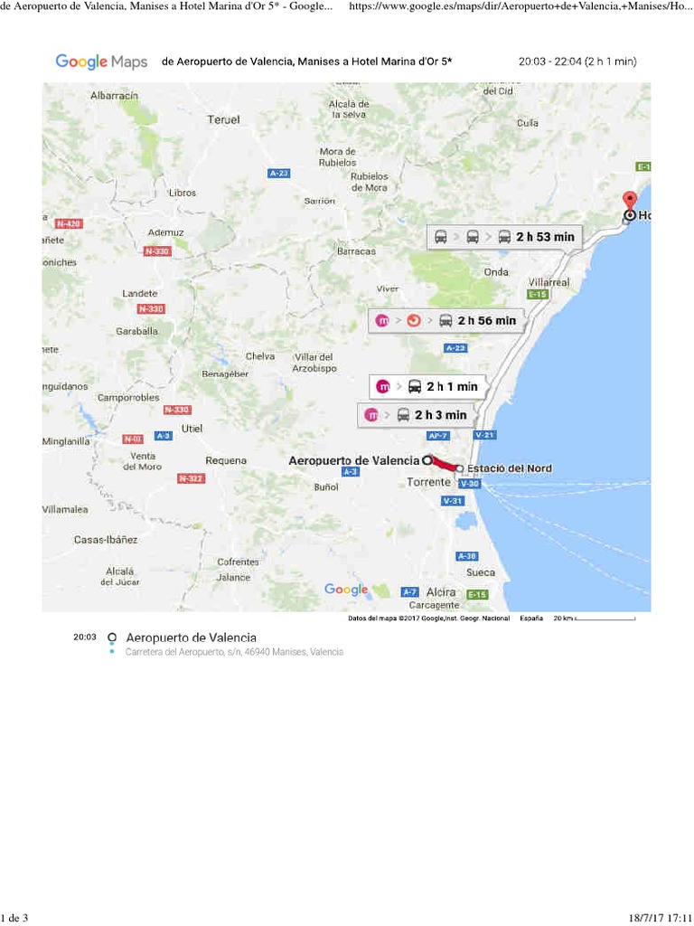 De Aeropuerto de Valencia, Manises A Hotel Marina D'or 5 - Google Maps ...