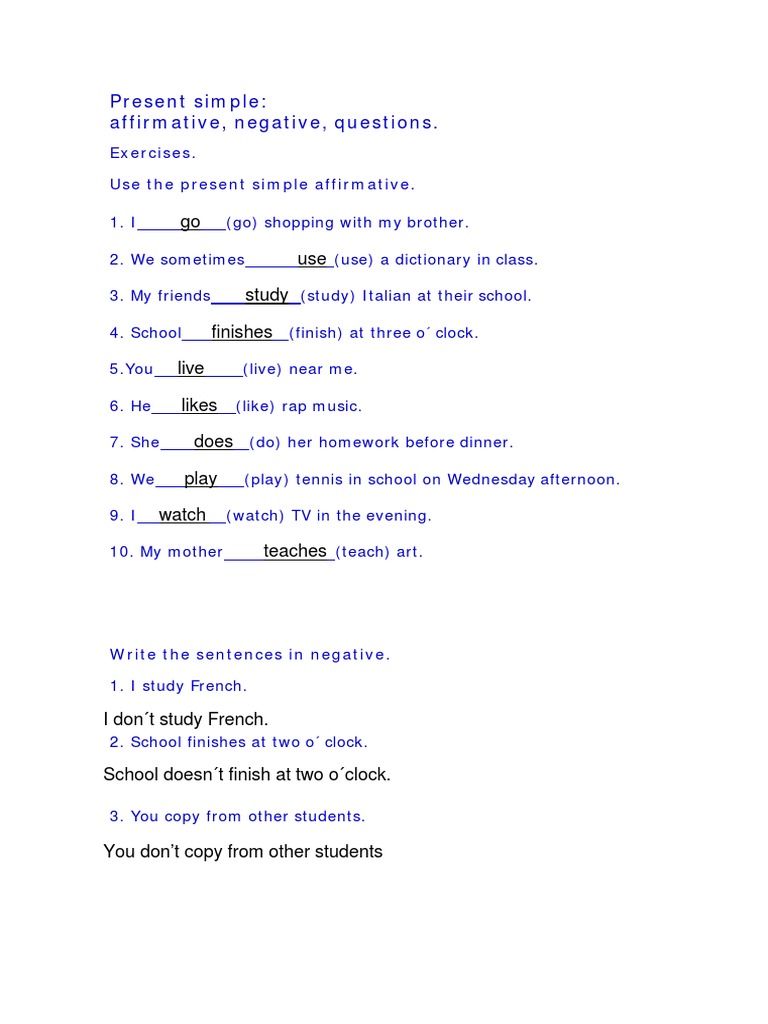 Elementary Present Simple Exercises | PDF
