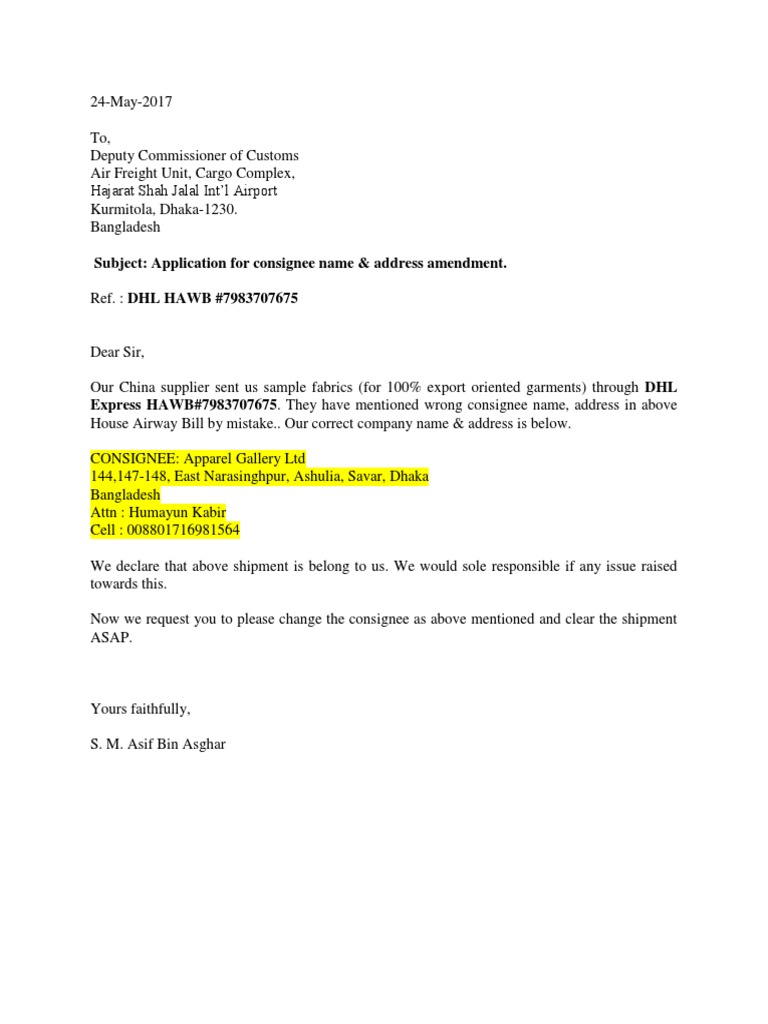 Letter From Consingee Side | PDF