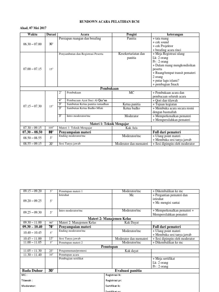 Rundown Acara Pelatihan BCM | PDF