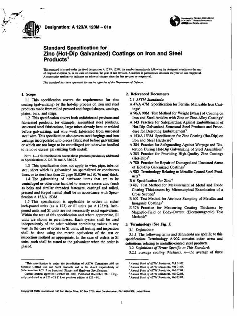 Norma Astm A-123 Ingles | PDF | Galvanization | Steel