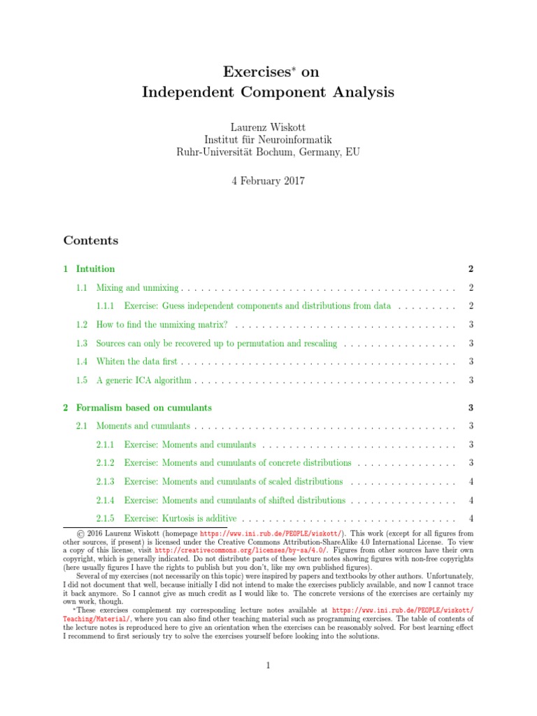 Exercises On Independent Component Analysis | PDF | Analysis | Teaching ...