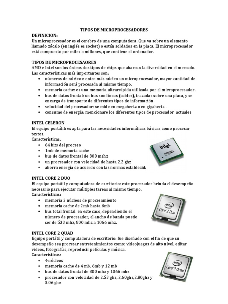 Tipos de Microprocesadores | PDF | Microprocesador | Disco duro