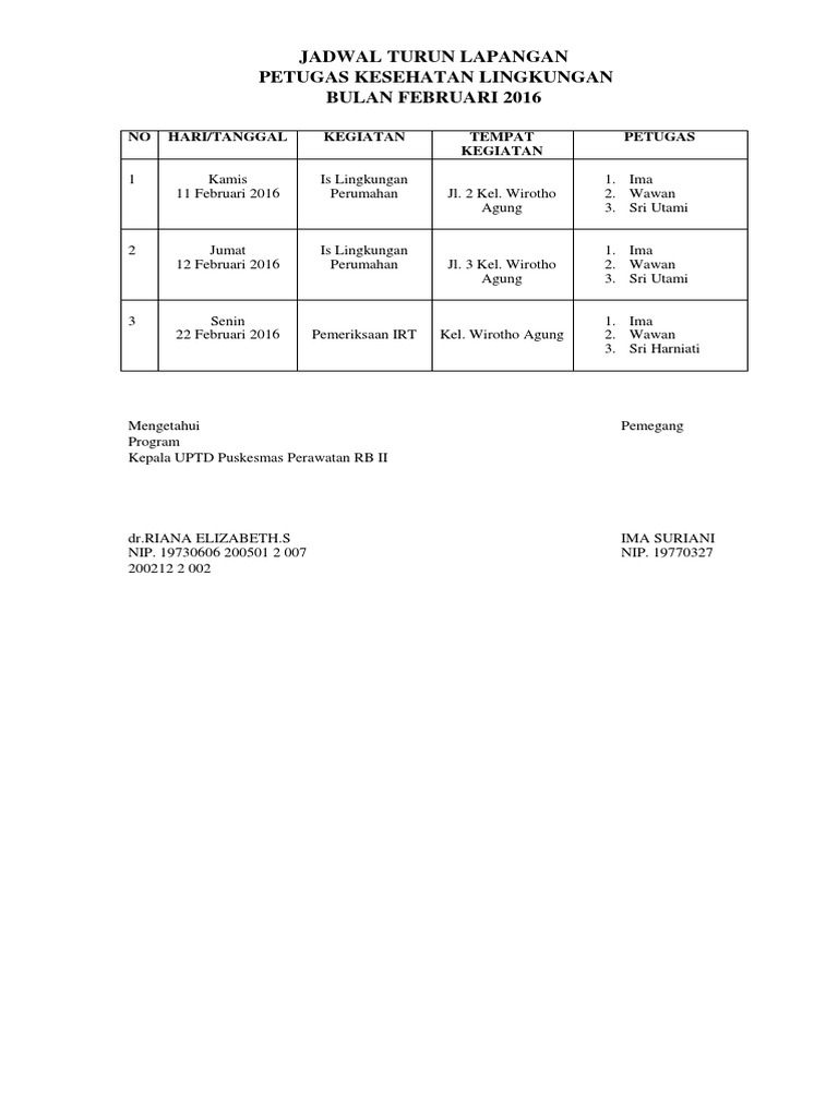 Jadwal Turun Lapangan | PDF