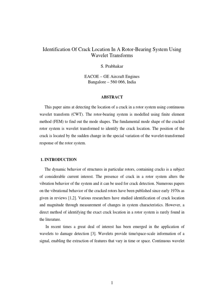 Identification of Crack Location in A Rotor-Bearing System Using Wavelet Transforms | PDF ...