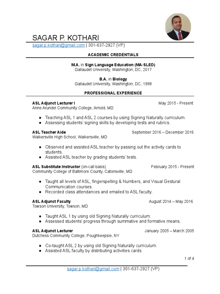 Sagar Kothari CV | PDF | American Sign Language | Curriculum