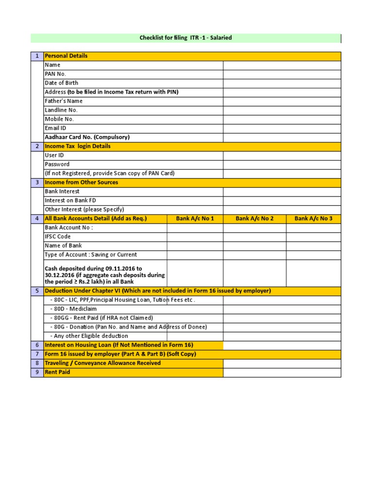 Checklist For Filing ITR - 1 - Salaried | PDF