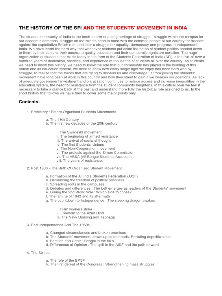 The History of The Sfi and The Students | PDF | British Raj | Indian ...