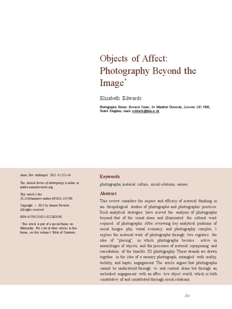 Objects of Affect | PDF | Anthropology | Photograph
