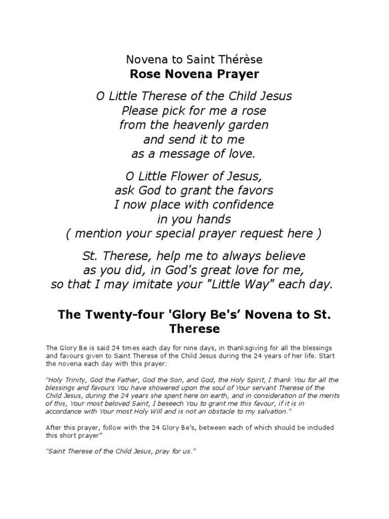 Rose Novena Prayer: Novena To Saint Thérèse | Download Free PDF ...
