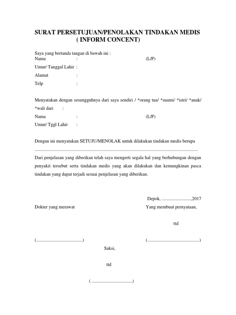 Surat Persetujuan Tindakan Medis | PDF