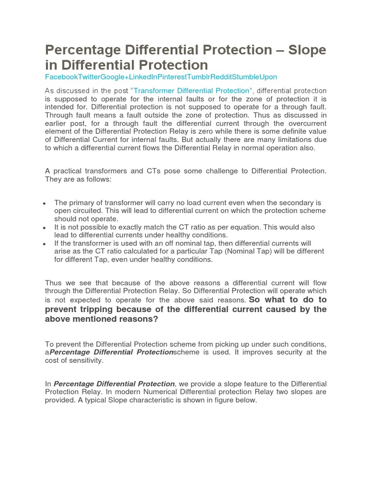 Percentage Differential Protection | PDF | Slope | Transformer
