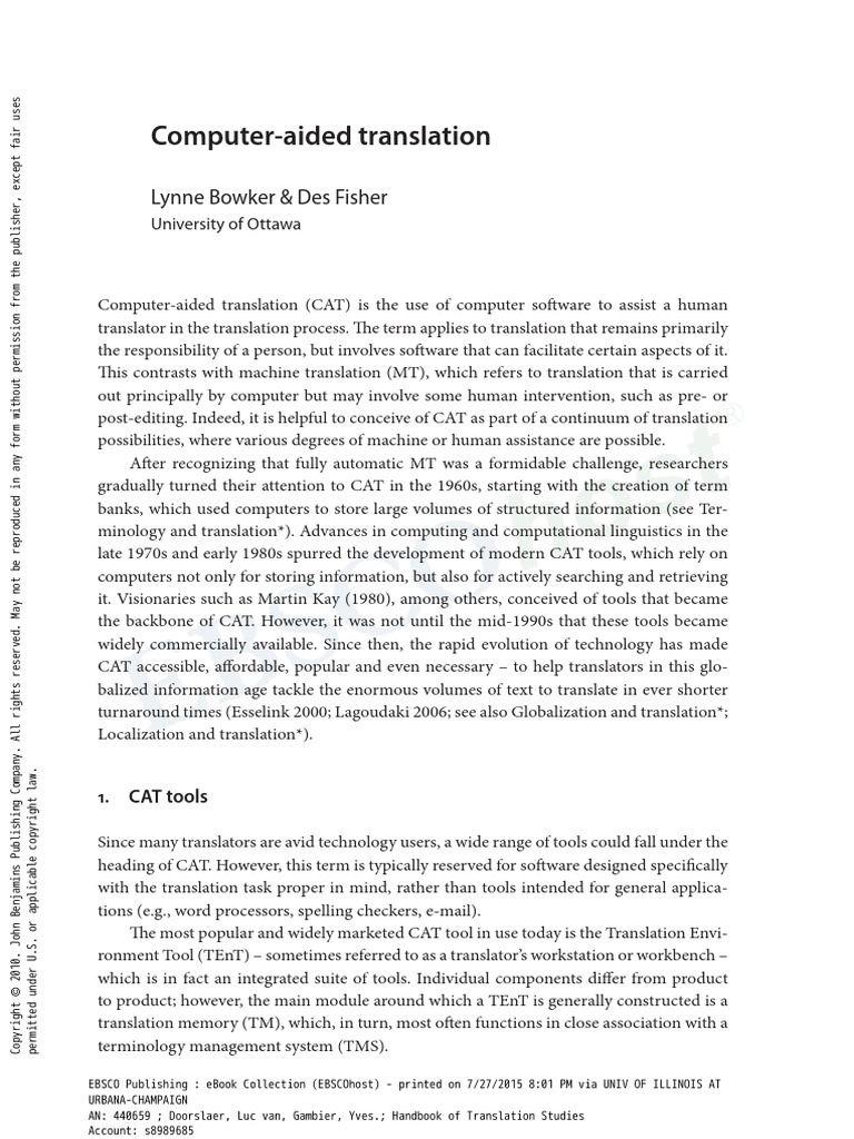 Bowker, Lynne & Fisher, Des - Computer-Aided Translation | PDF | Translations | Databases