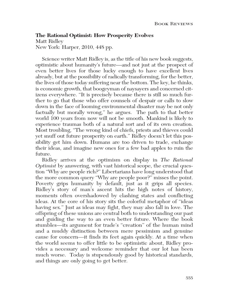 RIDLEY, Matt. The Rational Optimist How Prosperity Evolves PDF | PDF ...