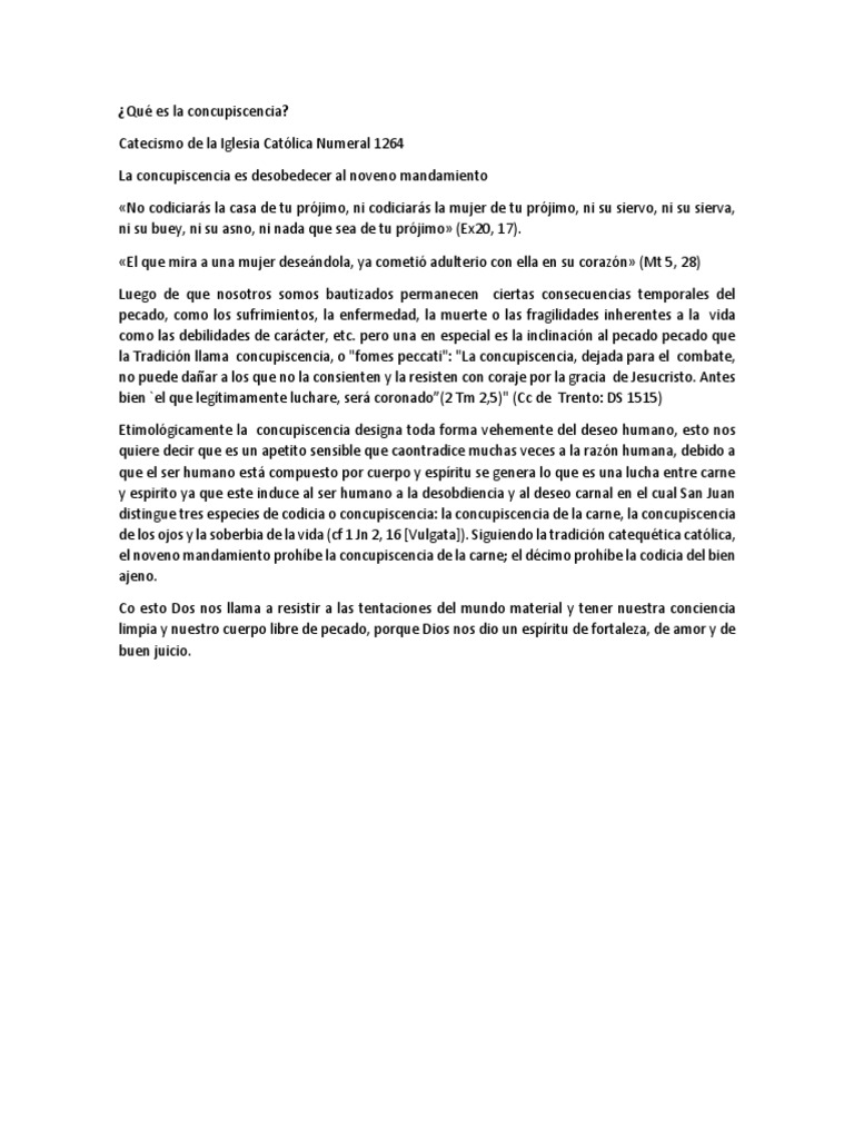Definición de concupiscencia en el catecismo | PDF