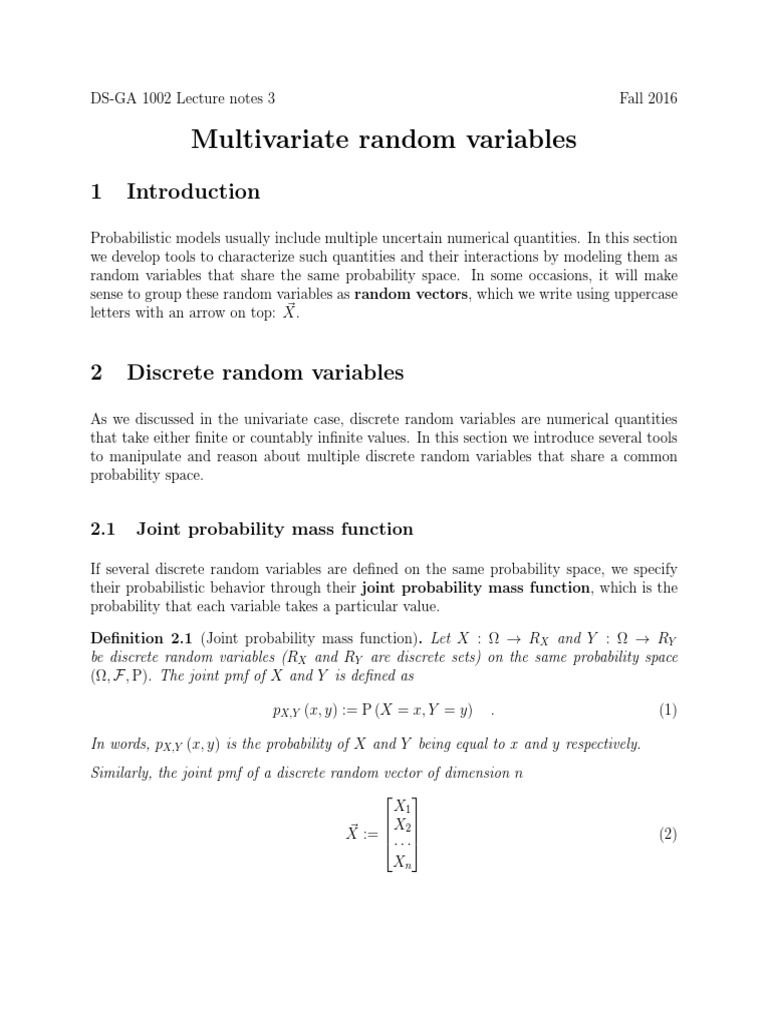 Multivariate Random Variables | Download Free PDF | Probability Distribution | Probability ...