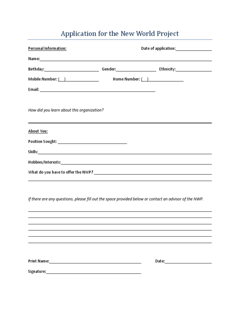 Application For The New World Project | PDF