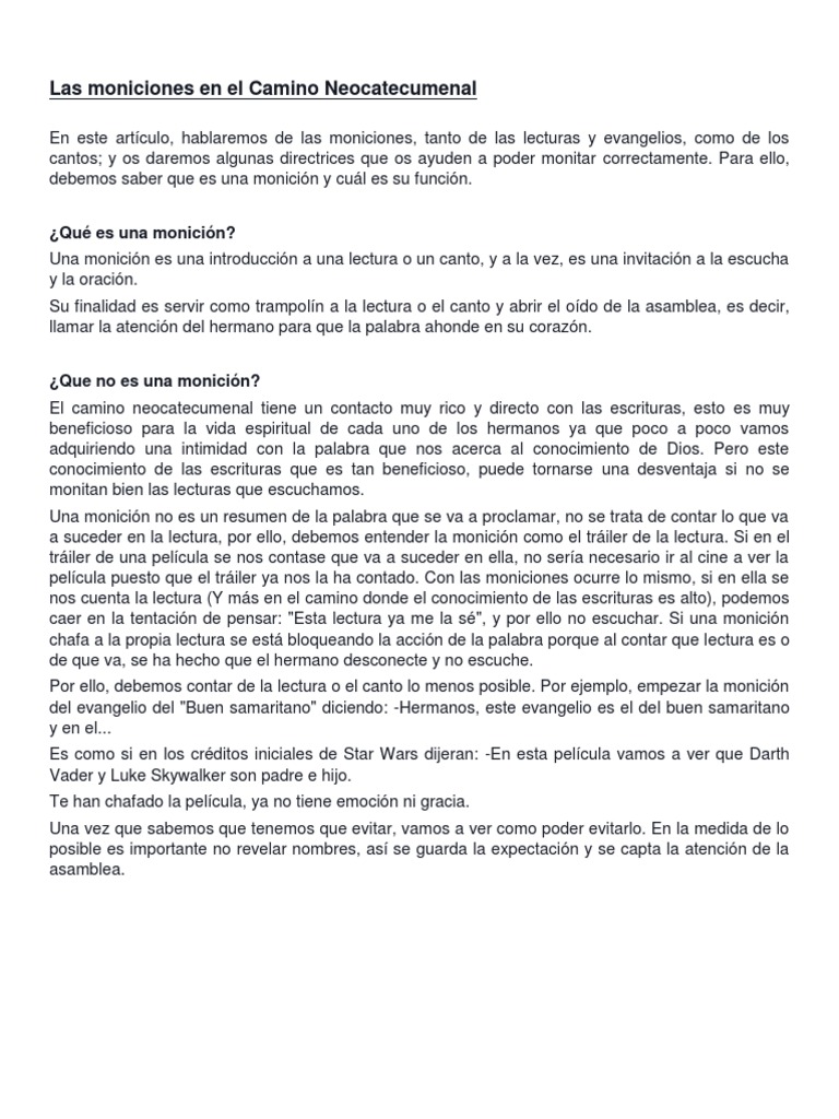 Las Moniciones en El Camino Neocatecumenal | Misa (Liturgia) | Lectura ...