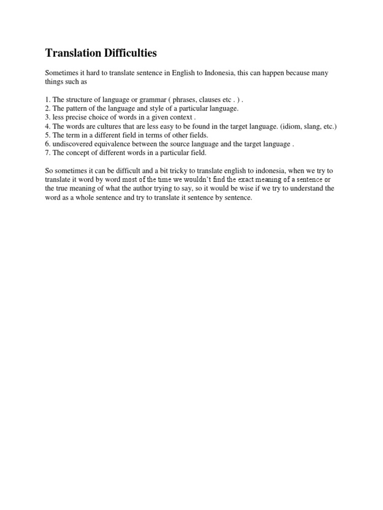 Translation Difficulties | PDF