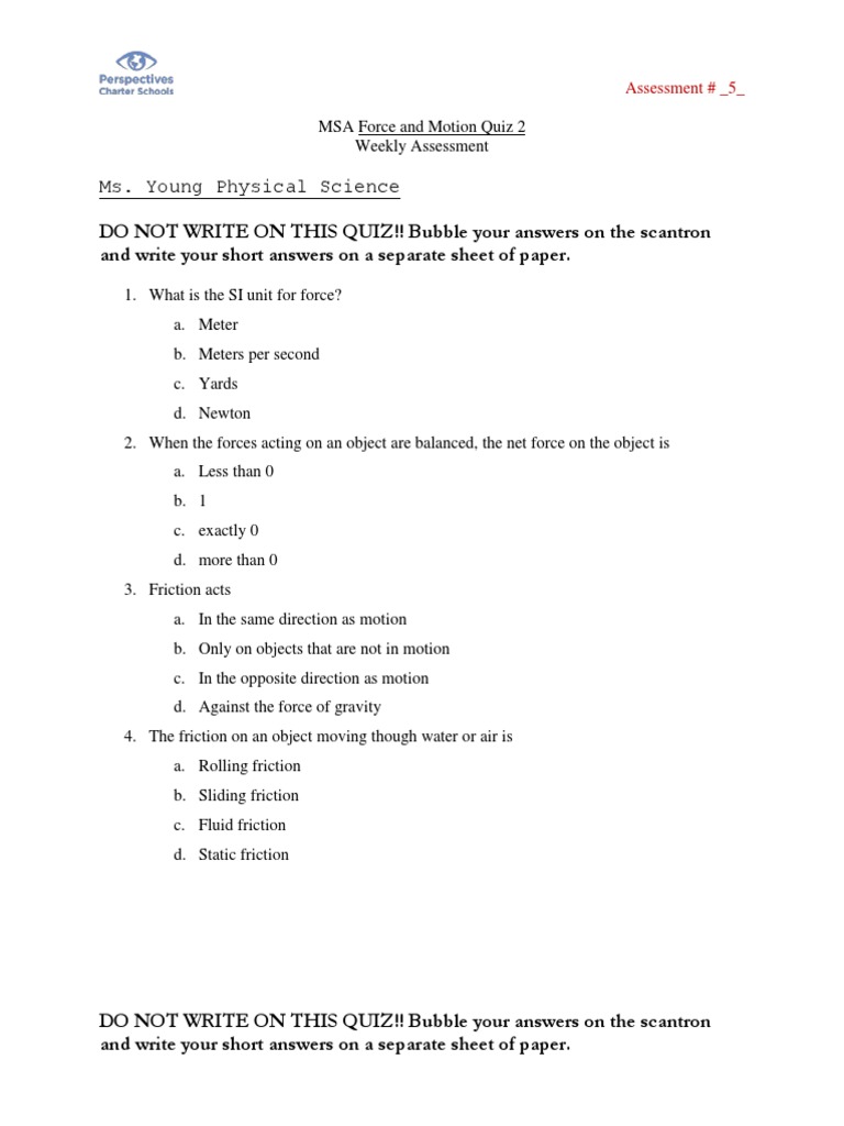 Force and Motion Quiz 2 | PDF | Friction | Force