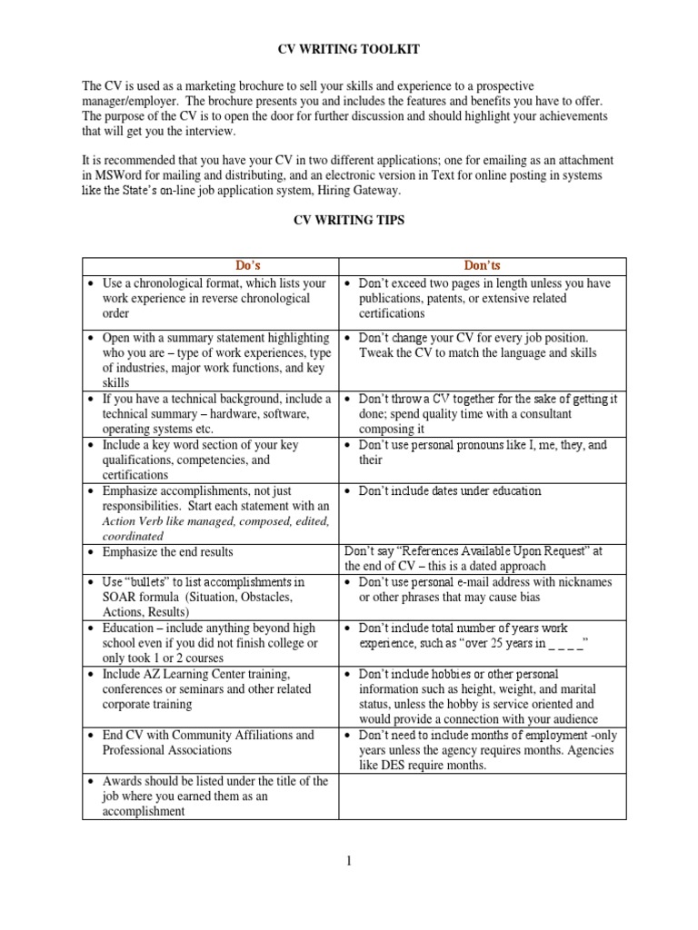 CV Writing Handout | PDF | Bookkeeping | Employment