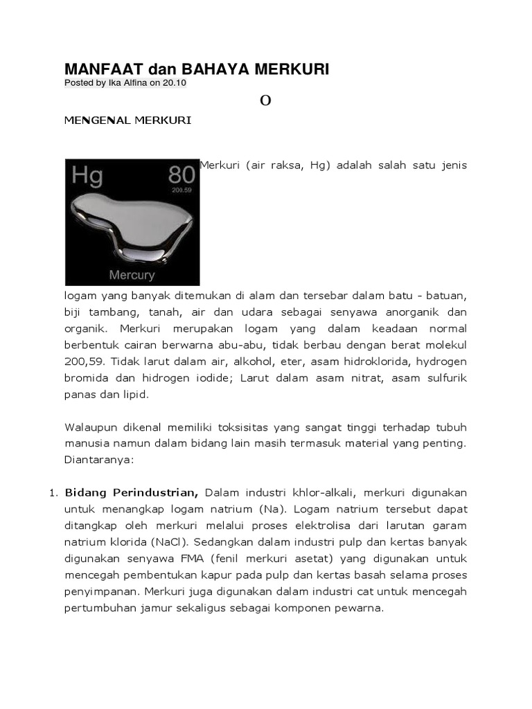 Manfaat Dan Bahaya Merkuri | PDF | Sains & Matematika | Teknologi ...