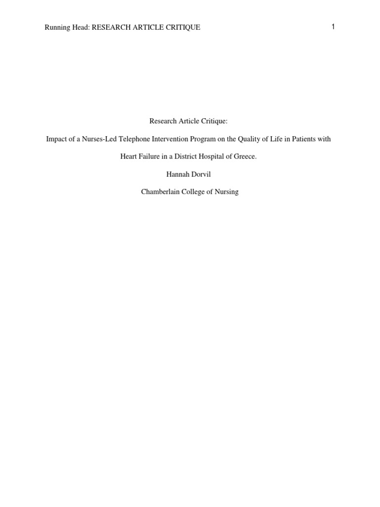Research Article Critique - Hannah Dorvil | PDF | Preventive Healthcare ...