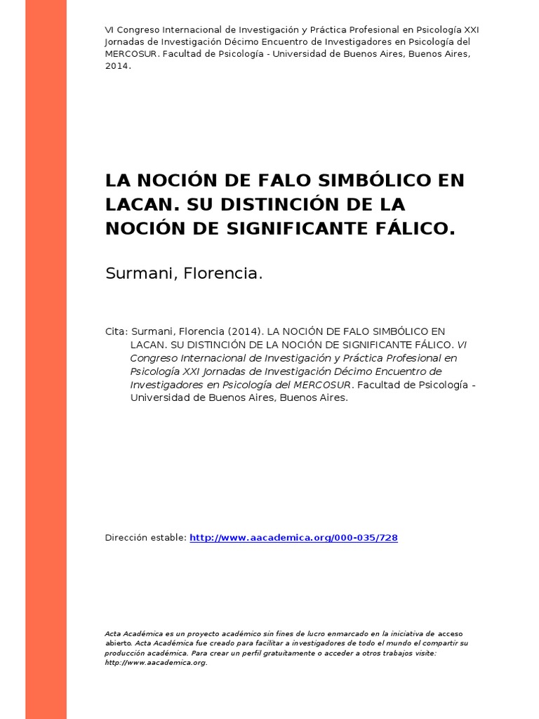 Surmani, Florencia (2014) - La Nocion de Falo Simbolico en Lacan. Su ...
