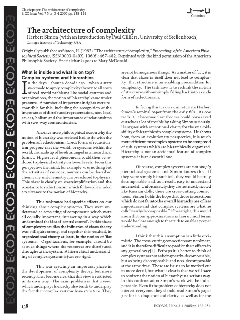 The Architecture of Complexity | PDF | Reductionism | Hierarchy