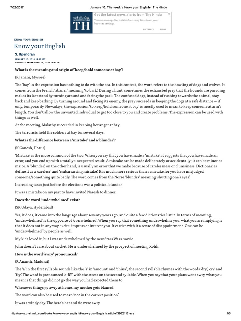January 10 - This Week's Know Your English - The Hindu | PDF | Languages