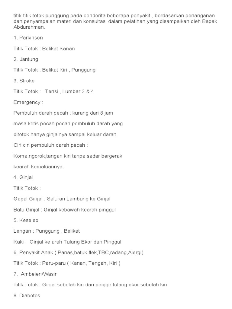 Titik Totok Punggung Dan Penyakitnya | PDF