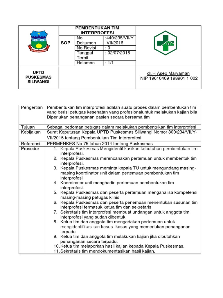 Sop Pembentukan Tim Interprofesi | PDF