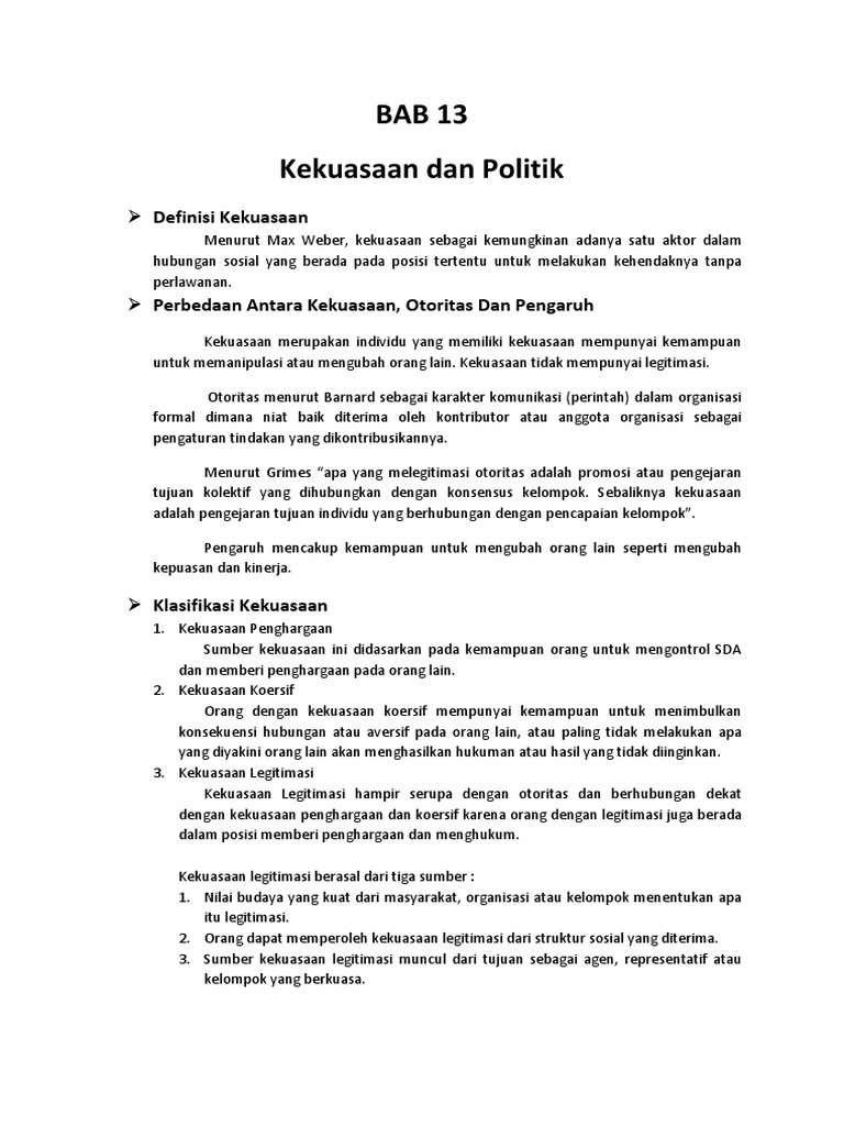 Kekuasaan dan Politik: Konsep dan Implikasi | PDF