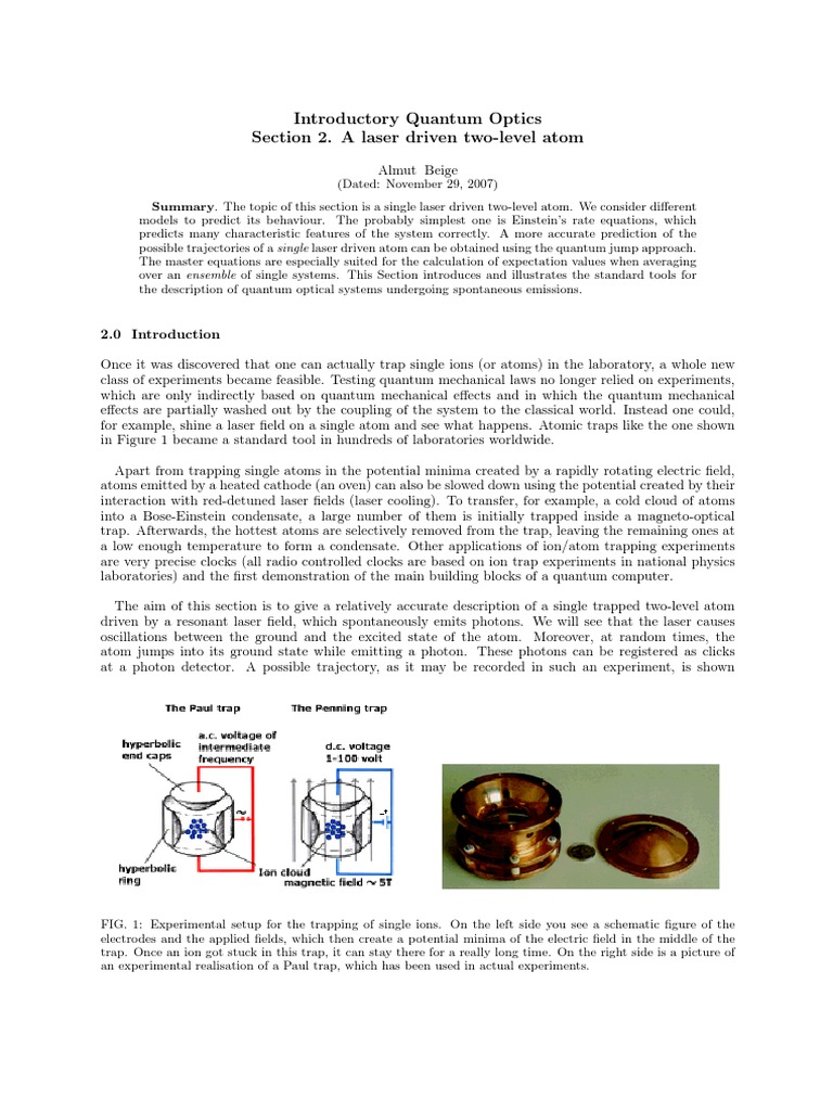 2 Level Atom Easy | PDF | Photon | Quantum Mechanics