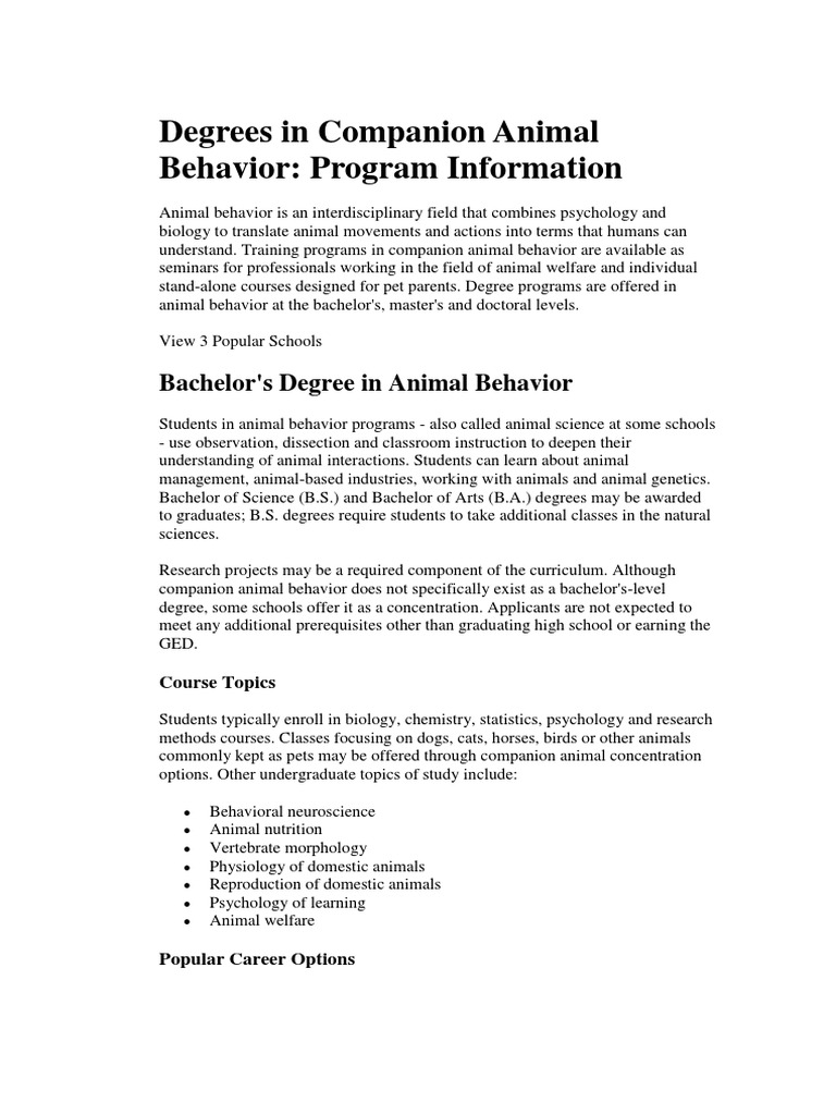 Companion Animal Behavior Degrees | PDF | Academic Degree ...