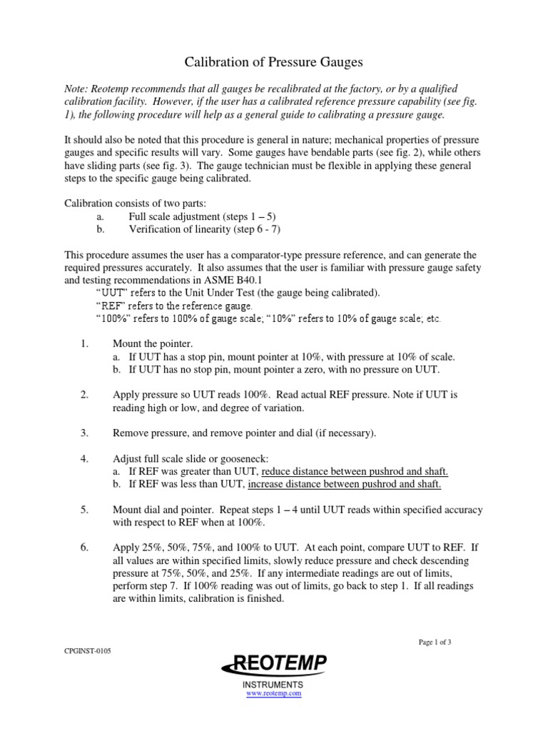 Calibration Proceedure Pressure Gauge | PDF | Calibration | Pressure ...
