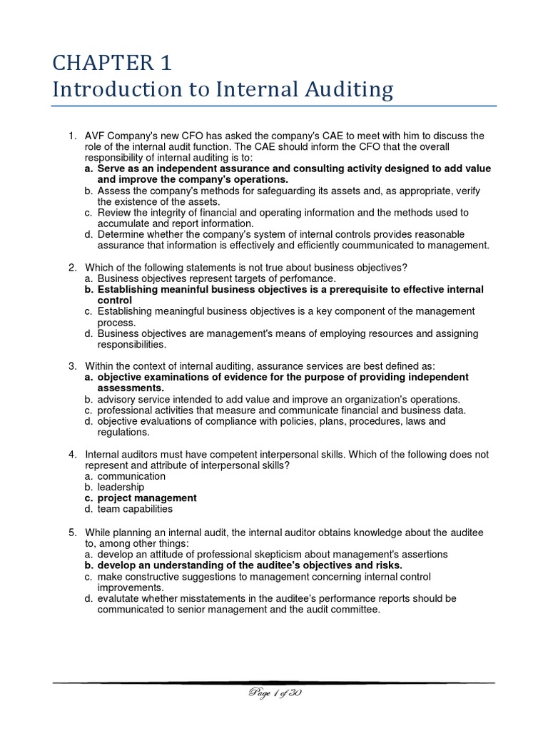 Multiple Choice - Audit Internal - Reding | PDF | Internal Audit | Internal Control