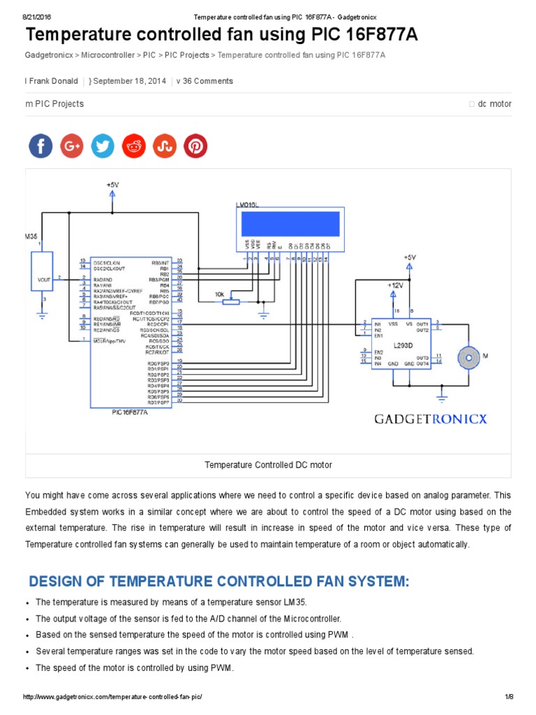 Temp-Controlled Fan with PIC16F877A | PDF | Pic Microcontroller | Analog To Digital Converter