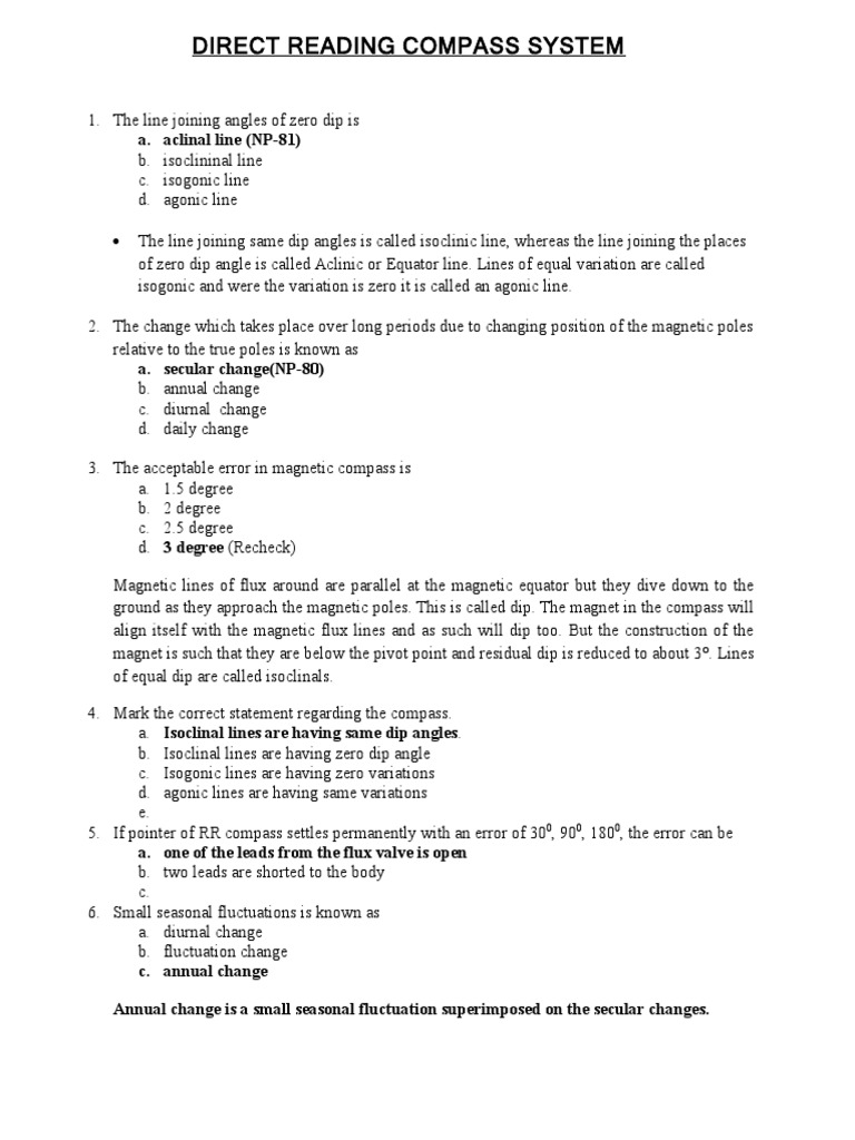 Direct Reading Compass System: A. Aclinal Line (NP-81) | PDF | Compass ...