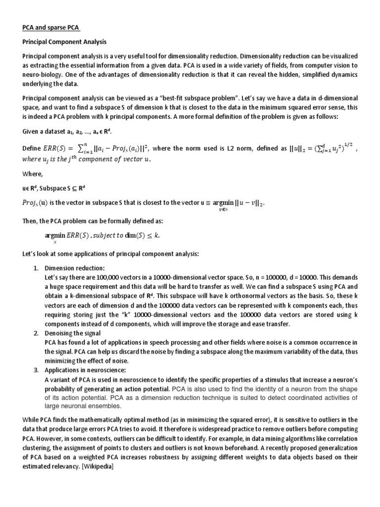 PCA and Sparse PCA Principal Component Analysis | PDF | Principal ...