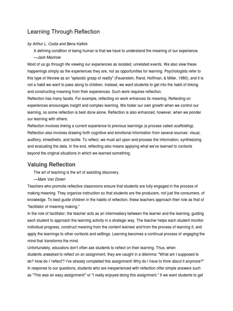 Learning Through Reflection | Metacognition | Learning