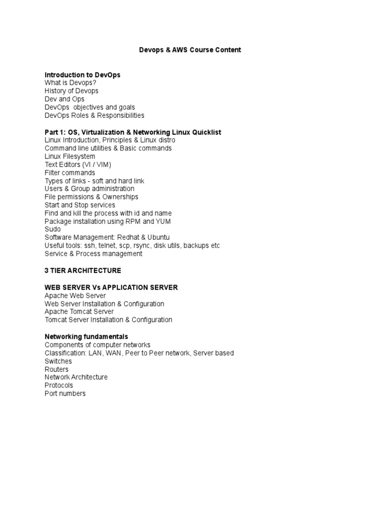 Devops & AWS Course Content | PDF