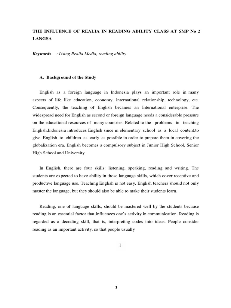 Keywords: Using Realia Media, Reading Ability | PDF | Reading (Process ...