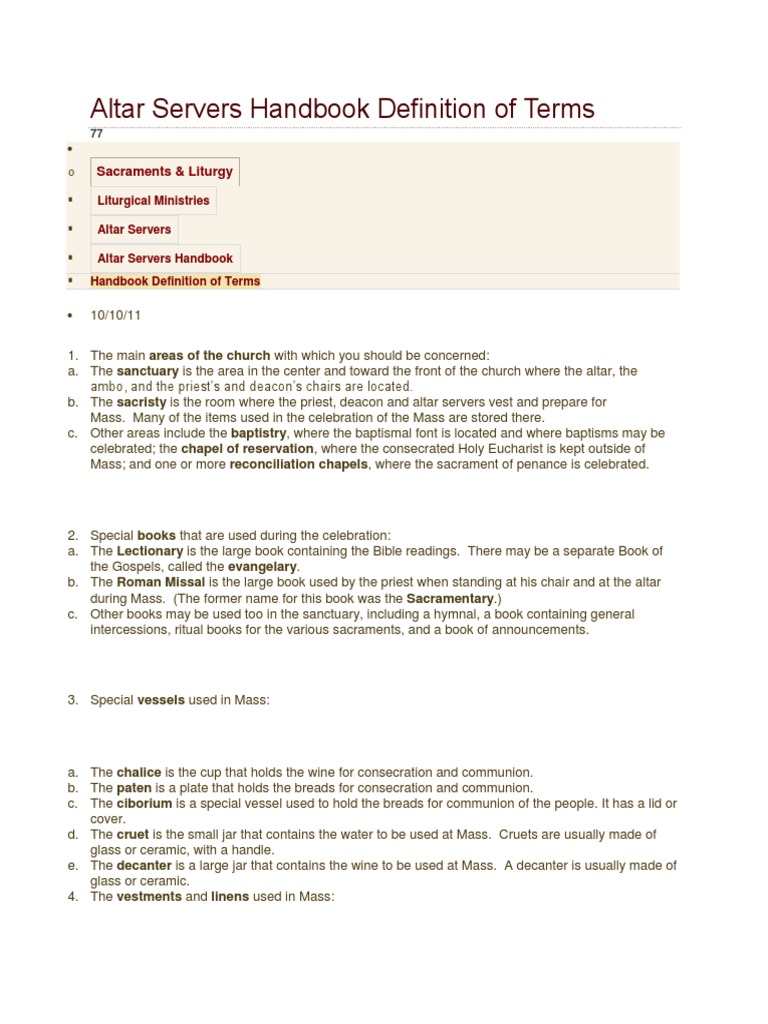 An Overview of Important Liturgical Items, Furnishings, Vestments and ...