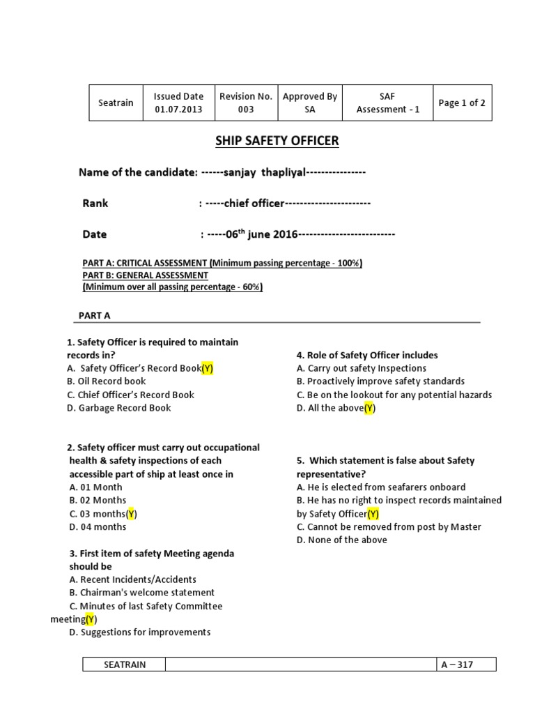 SAF Assessment 1 | Safety | Risk Assessment