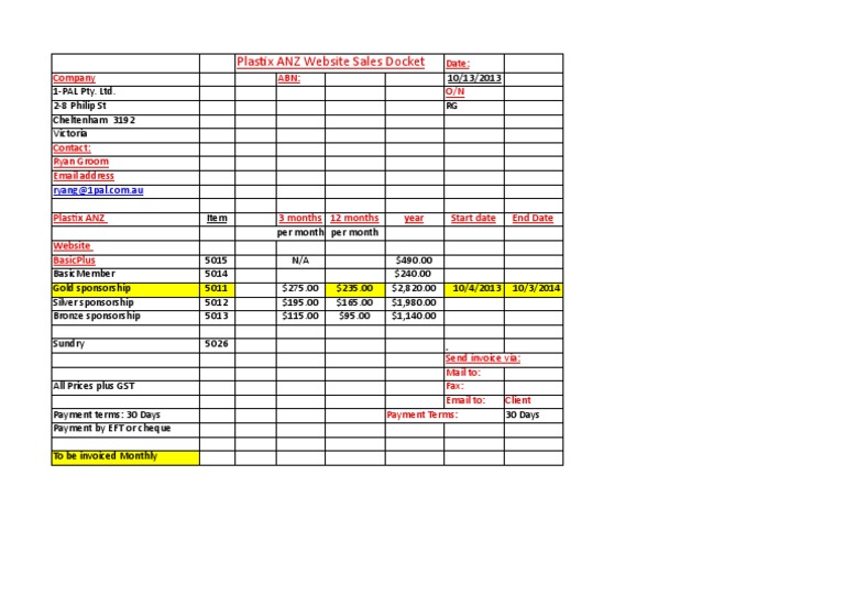 1-Pal Web Sales Docket | PDF